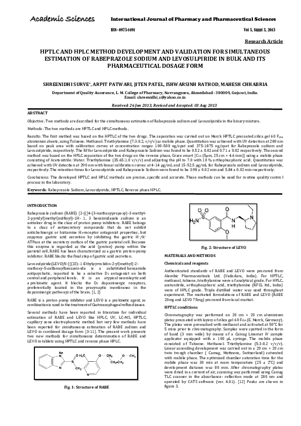 Pdf Hptlc And Hplc Method Development And Validation For Simultaneous