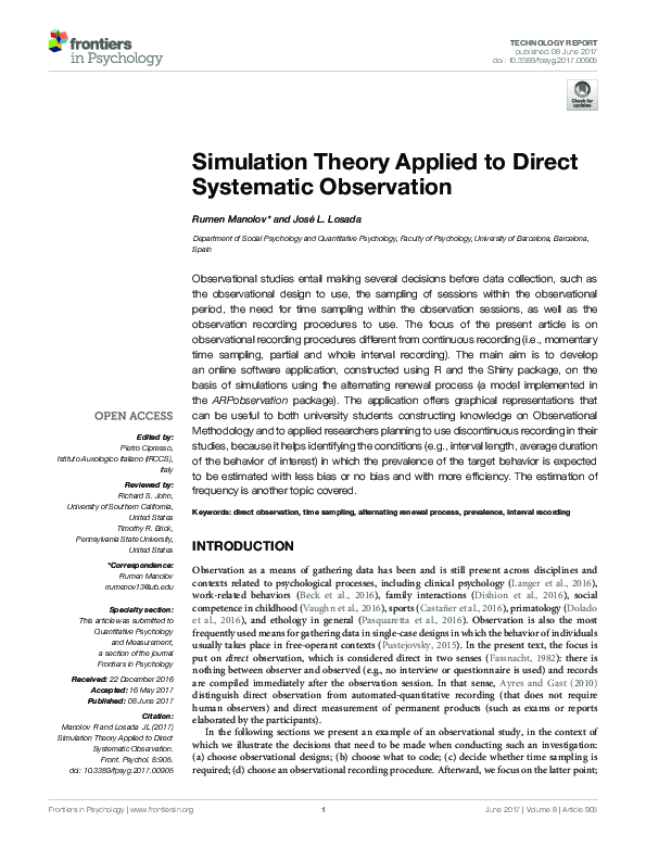 (PDF) Simulation Theory Applied to Direct Systematic Observation