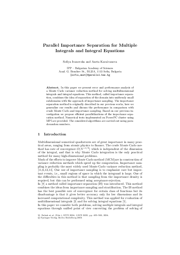 (PDF) Parallel Importance Separation for Multiple Integrals and ...
