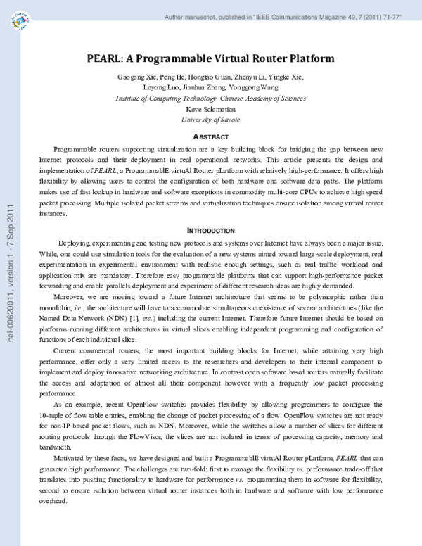 (PDF) PEARL: a programmable virtual router platform