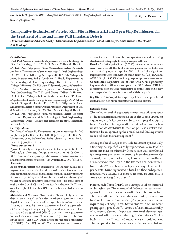(PDF) Comparative Evaluation of Platelet-Rich Fibrin Biomaterial and ...