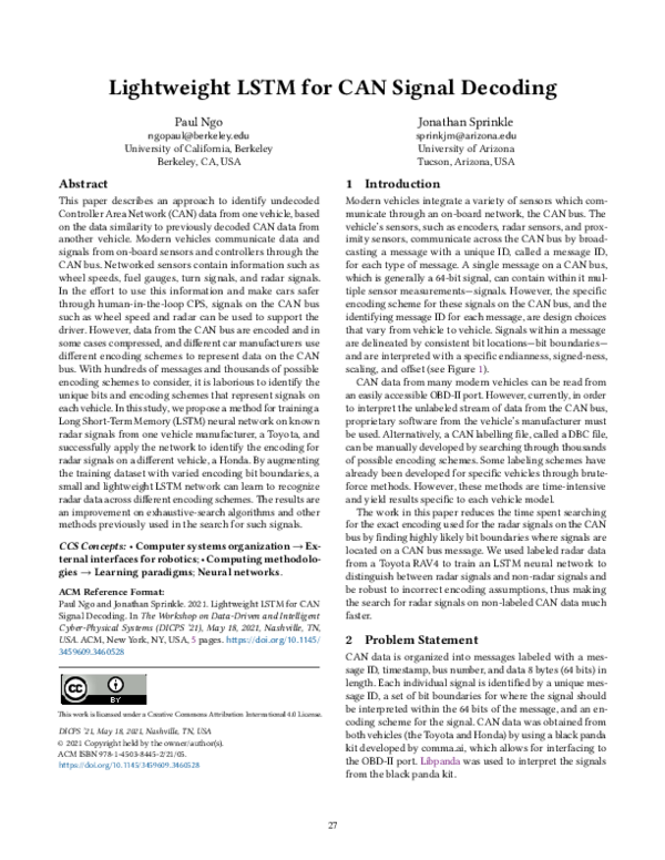 (PDF) Lightweight LSTM for CAN Signal Decoding