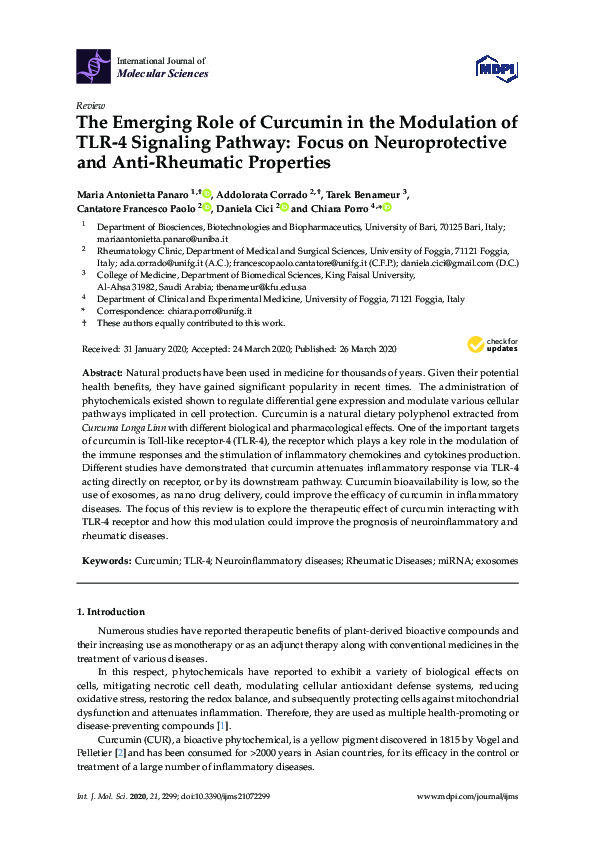 (PDF) The Emerging Role of Curcumin in the Modulation of TLR-4 Signaling Pathway: Focus on ...