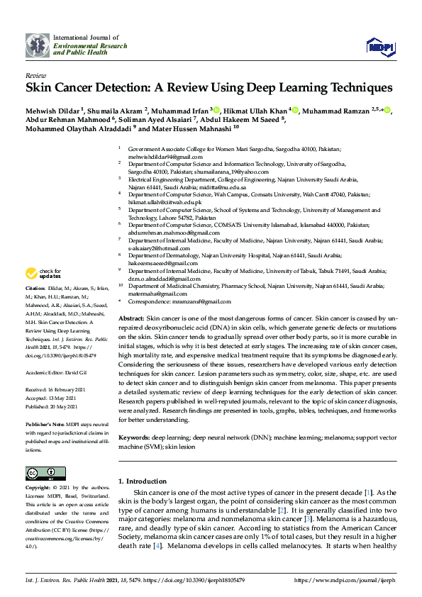(PDF) Skin Cancer Detection: A Review Using Deep Learning Techniques