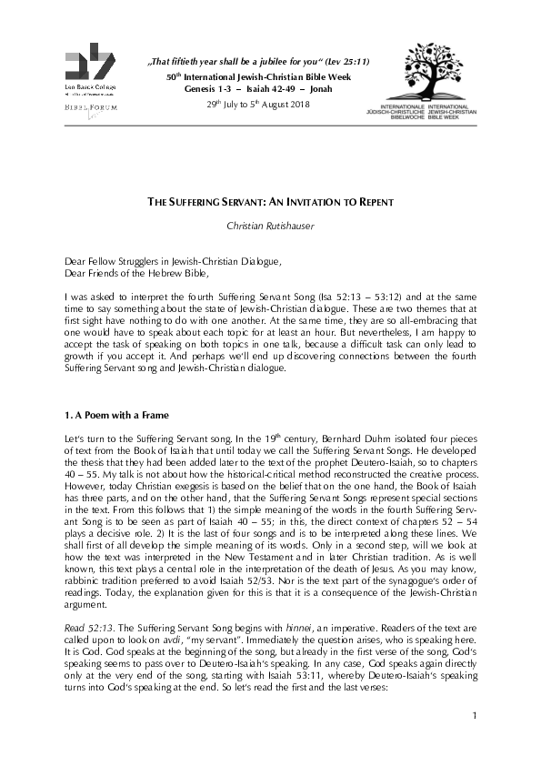 (PDF) The Suffering Servant: An Invitation to Repent