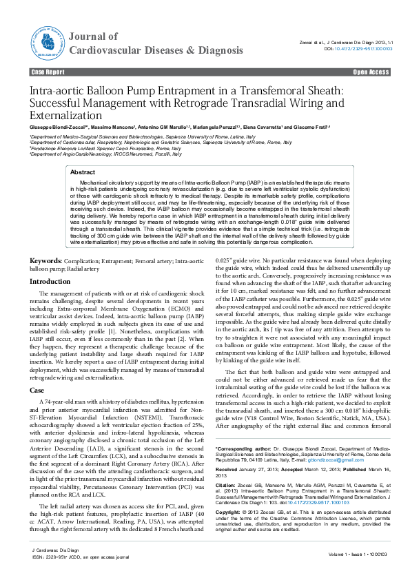 (PDF) Intra-aortic Balloon Pump Entrapment in a Transfemoral Sheath ...