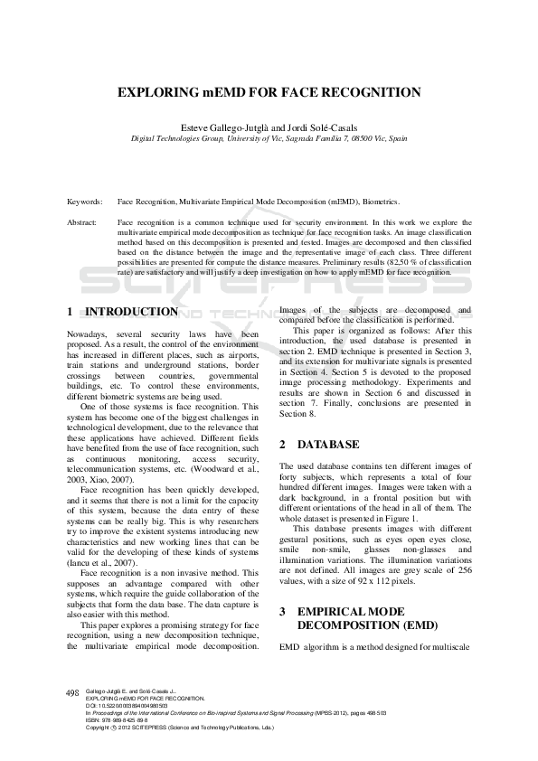 (PDF) Exploring mEMD for Face Recognition