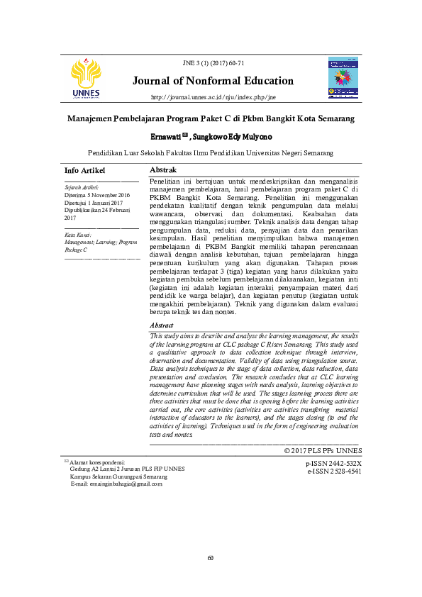 (PDF) Manajemen Pembelajaran Program Paket C DI PKBM Bangkit Kota Semarang