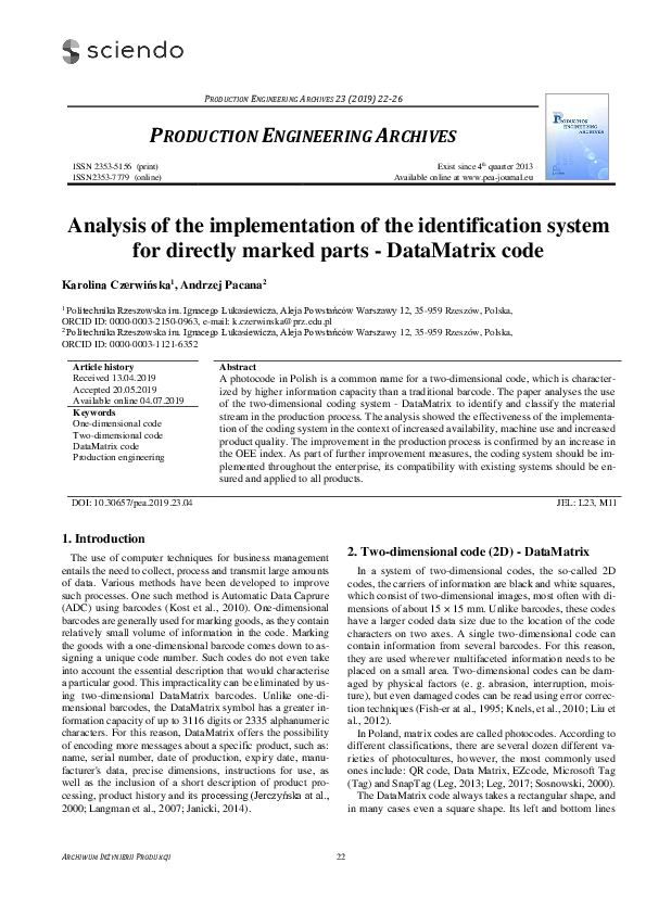 (PDF) Analysis of the implementation of the identification system for ...