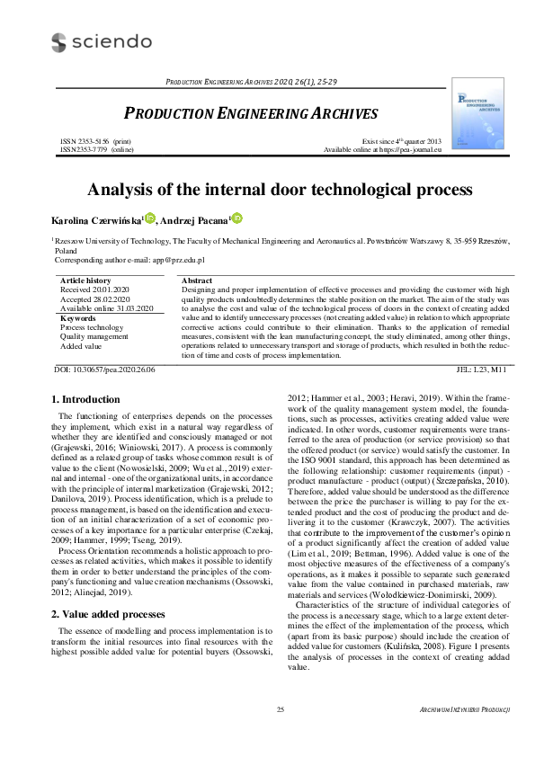 (PDF) Analysis of the internal door technological process