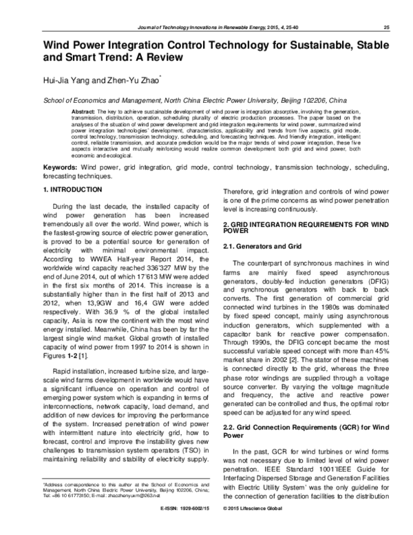 (PDF) Wind Power Integration Control Technology for Sustainable, Stable ...