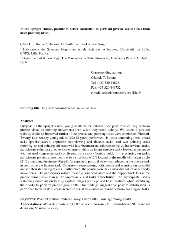 (PDF) In the upright stance, posture is better controlled to perform ...