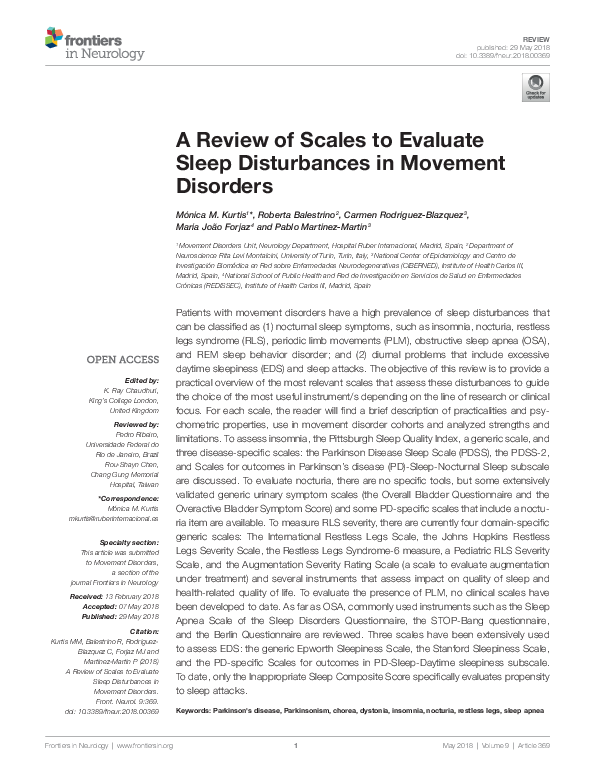 (PDF) A Review of Scales to Evaluate Sleep Disturbances in Movement ...