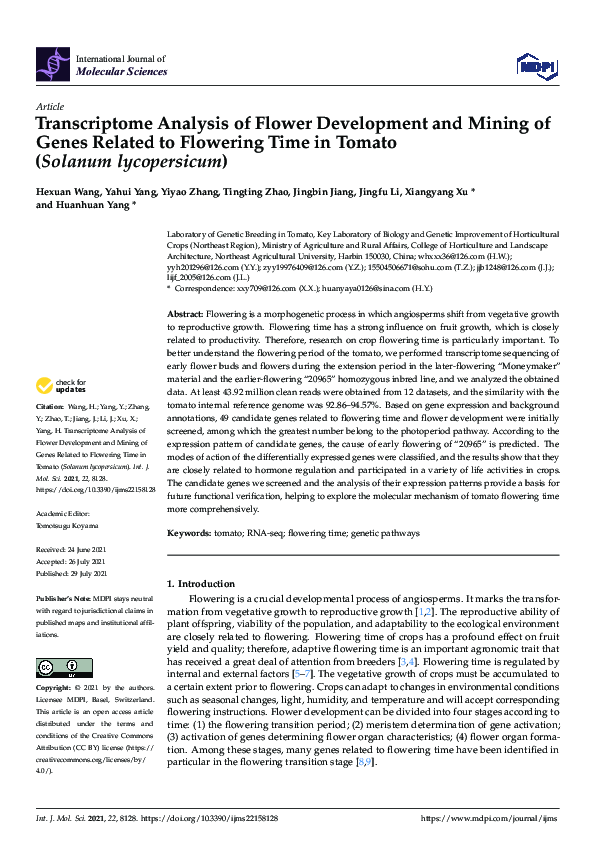 (PDF) Transcriptome Analysis of Flower Development and Mining of Genes ...