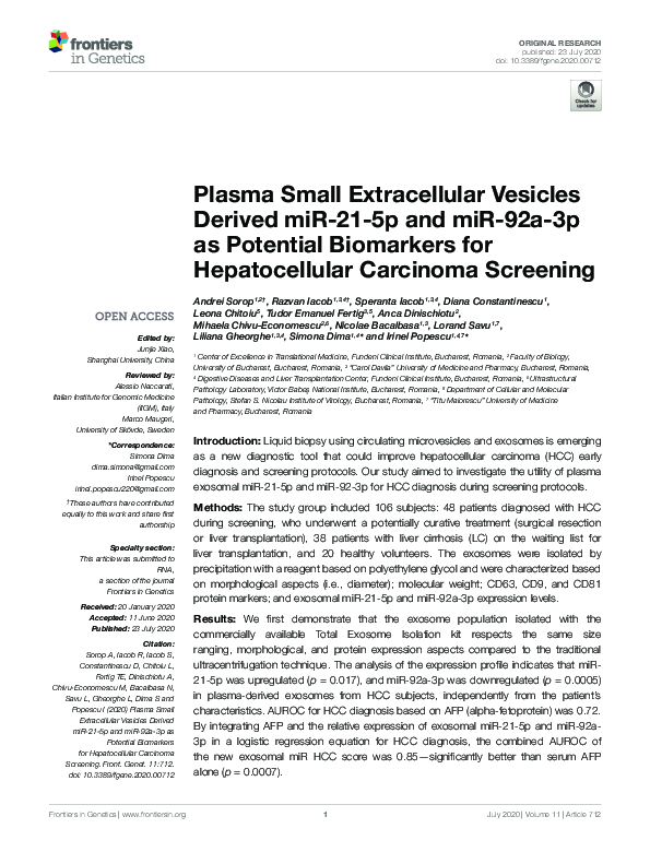 (PDF) Plasma Small Extracellular Vesicles Derived miR-21-5p and miR-92a-3p as Potential ...