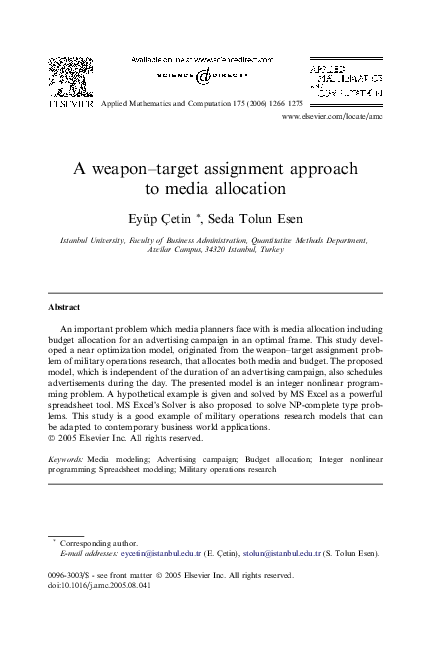 (PDF) A weapon-target assignment approach to media allocation