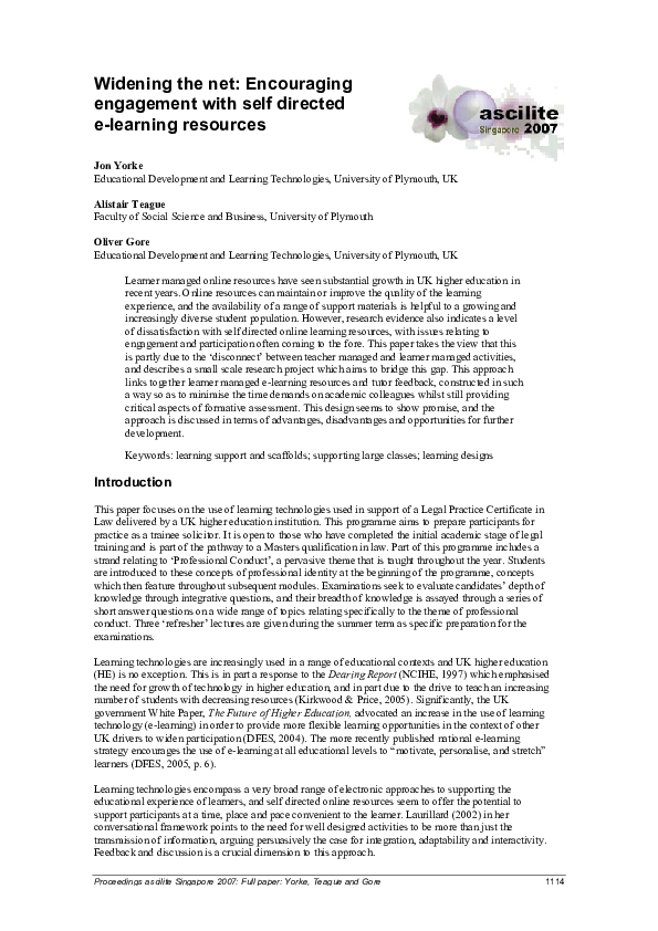 (PDF) Widening the net: Encouraging engagement with self directed e ...