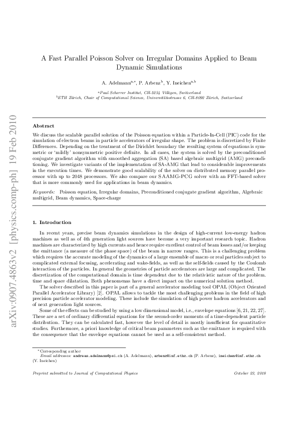 Pdf A Fast Parallel Poisson Solver On Irregular Domains Applied To