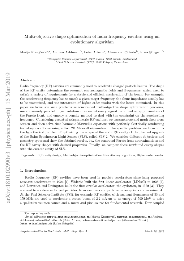 (PDF) Multi-Objective Shape Optimization of Radio-Frequency Cavities