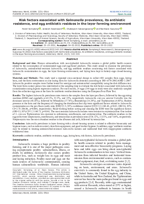(PDF) Risk factors associated with Salmonella prevalence, its ...