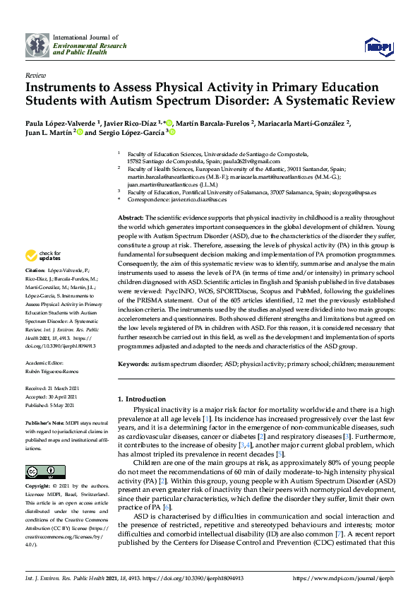 (PDF) Instruments to Assess Physical Activity in Primary Education Students with Autism Spectrum ...