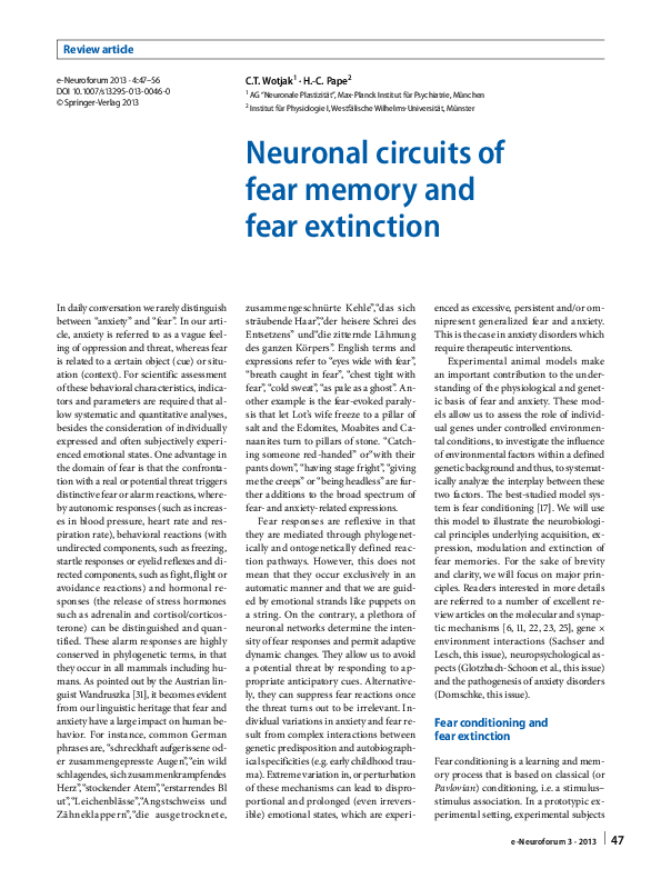 (PDF) Neuronal circuits of fear memory and fear extinction