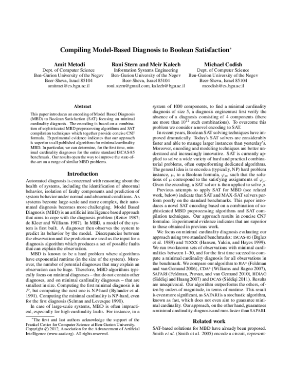 (PDF) Compiling Model-Based Diagnosis to Boolean Satisfaction