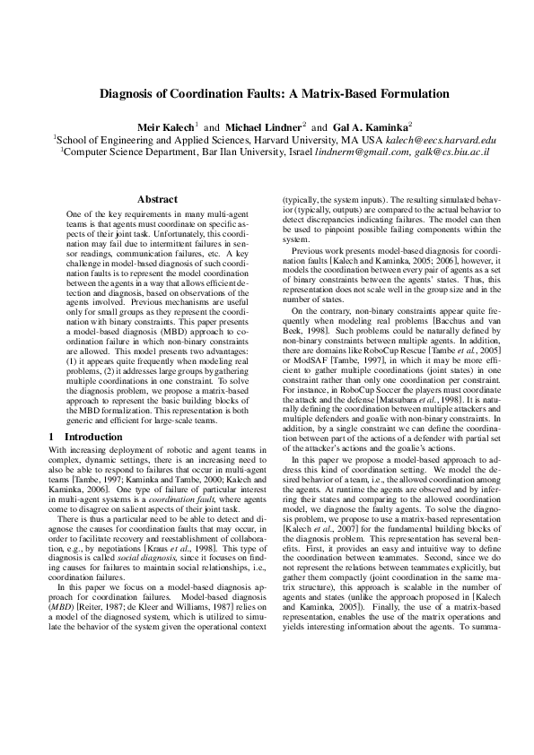 (PDF) Diagnosis of Coordination Faults: A Matrix-Based Formulation