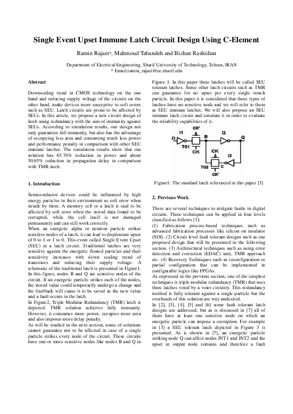 (PDF) Single Event Upset Immune Latch Circuit Design Using C-Element