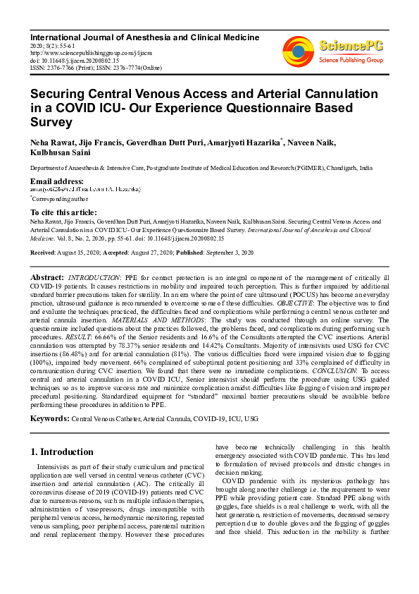 (PDF) Securing Central Venous Access and Arterial Cannulation in a ...