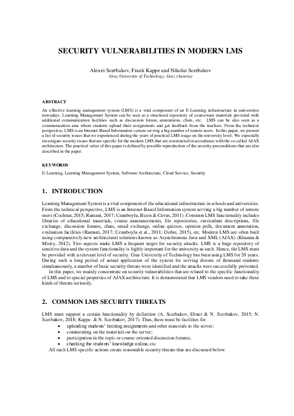 (PDF) Security Vulnerabilities in Modern LMS