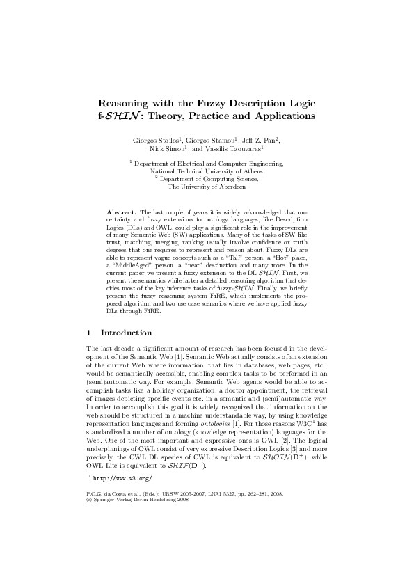 (PDF) Reasoning with the Fuzzy Description Logic f-SHIN\ mathcal {SHIN}: Theory, Practice and ...