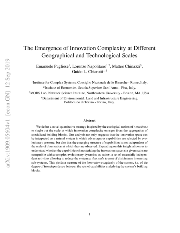 (PDF) The Emergence of Innovation Complexity at Different Geographical ...