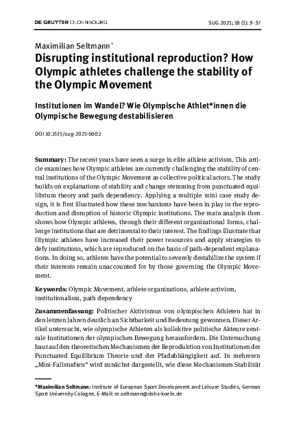 (PDF) Disrupting institutional reproduction? How Olympic athletes ...