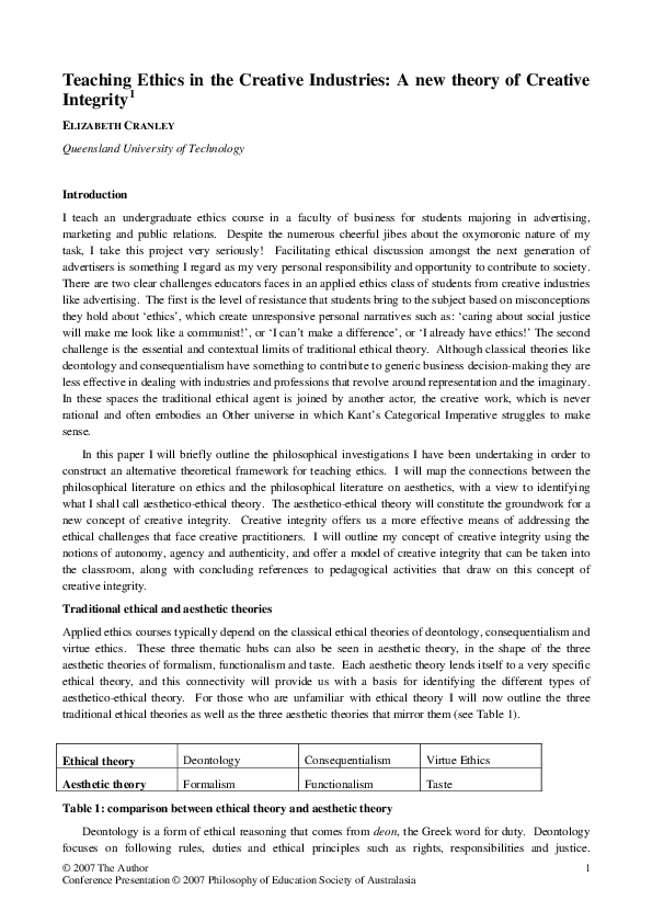(PDF) Teaching Ethics in the Creative Industries: A new theory of ...