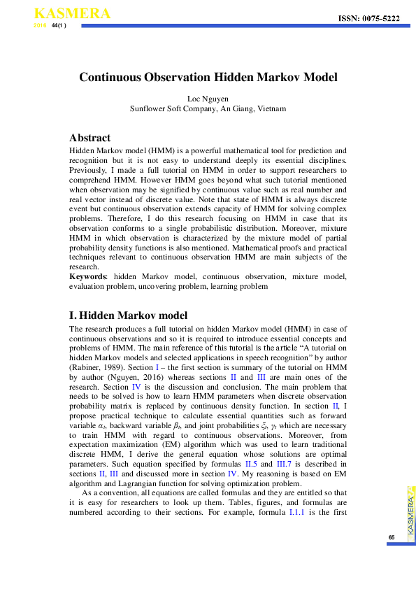 (PDF) Continuous Observation Hidden Markov Model