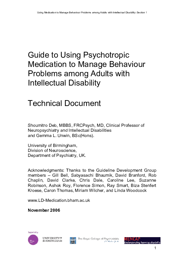 (PDF) Using Medication to Manage Behaviour Problems among Adults with ...