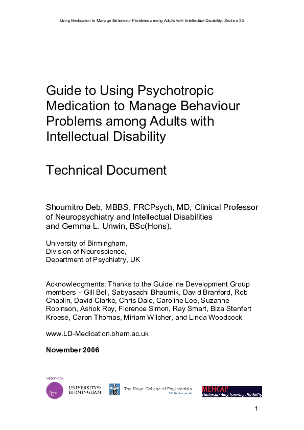 (PDF) Guide to Using Psychotropic Medication to Manage Behaviour ...
