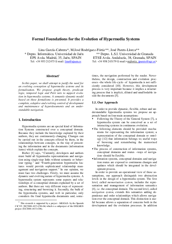 (PDF) Formal Foundations for the Evolution of Hypermedia Systems