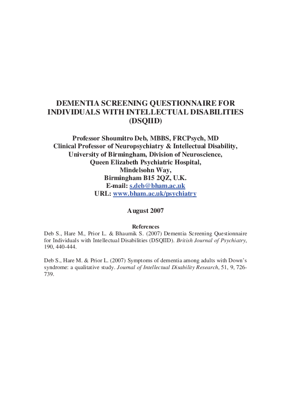 (PDF) Dementia Screening Questionnaire for Individuals with ...