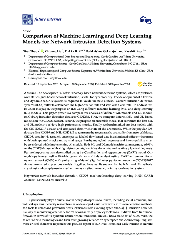 Pdf Comparison Of Machine Learning And Deep Learning Models For