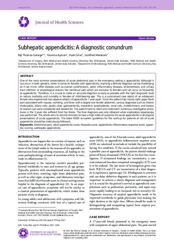 (PDF) Subhepatic appendicitis: A diagnostic conundrum