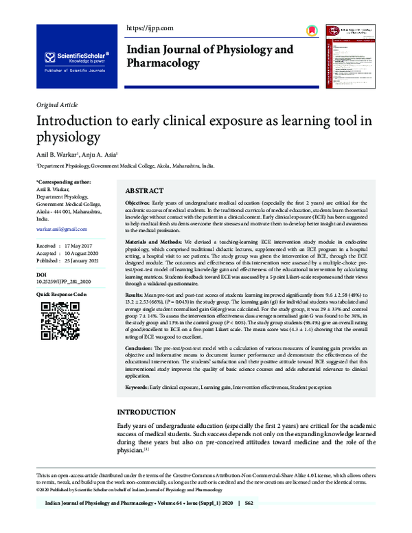 (PDF) Introduction to early clinical exposure as learning tool in ...