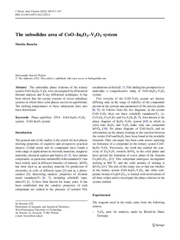 (PDF) The subsolidus area of CoO–In2O3–V2O5 system