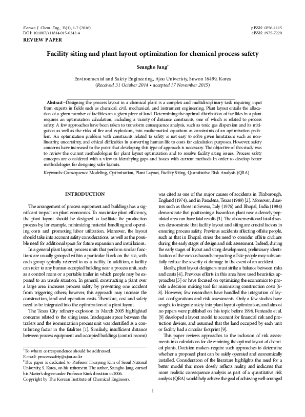 (PDF) Facility siting and plant layout optimization for chemical ...