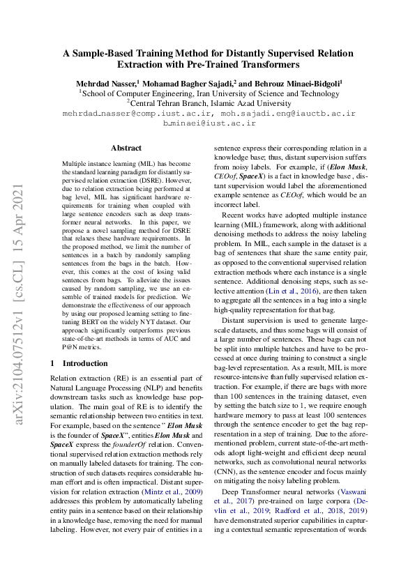 (PDF) A Sample-Based Training Method for Distantly Supervised Relation Extraction with Pre ...