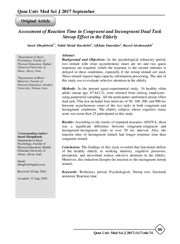 (PDF) Assessment of Reaction Time in Congruent and Incongruent Dual ...