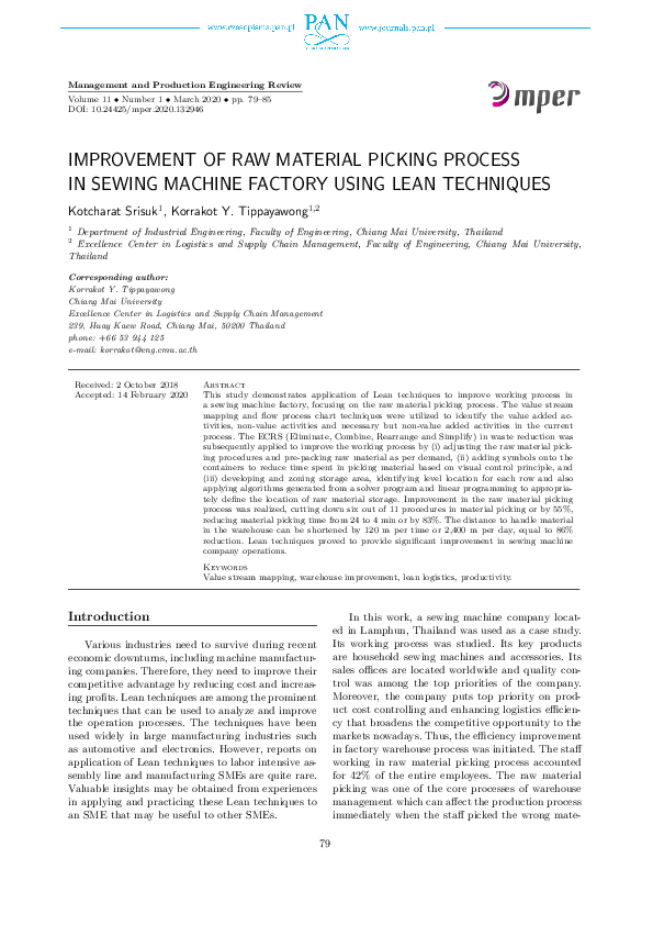 (PDF) Improvement of raw material picking process in sewing machine ...