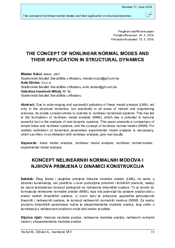 (PDF) The Concept of Nonlinear Normal Modes and Their Application in Structural Dynamics