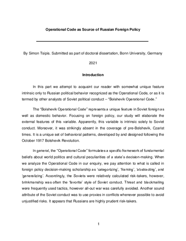 (PDF) What drives Russian Foreign Policy Decision-Making? Operational ...
